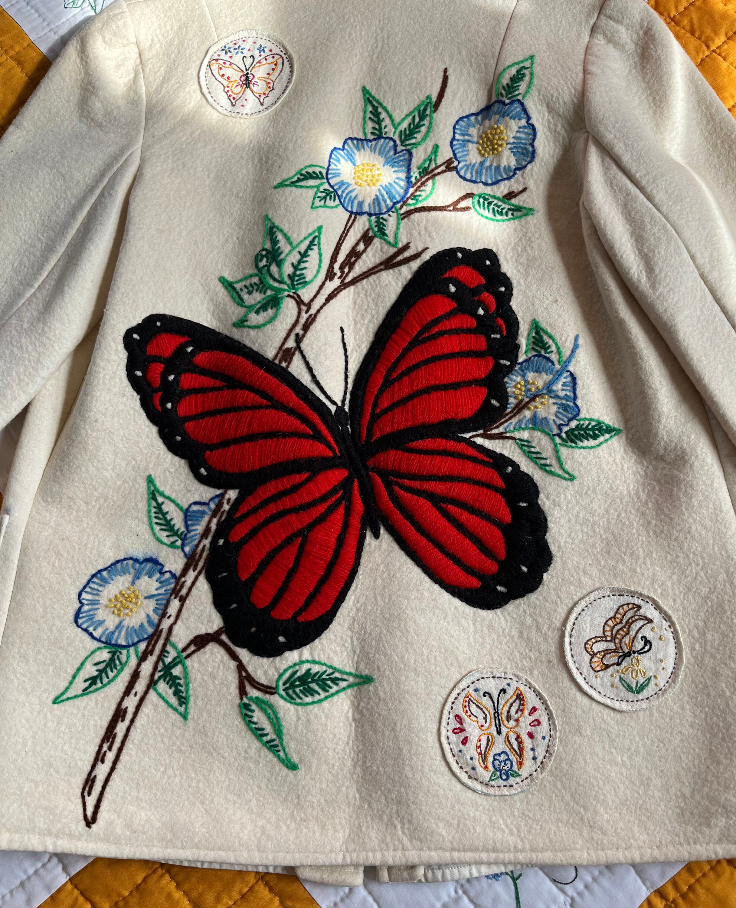 70s Handmade Hand Embroidered Butterfly Jacket With Added - Etsy