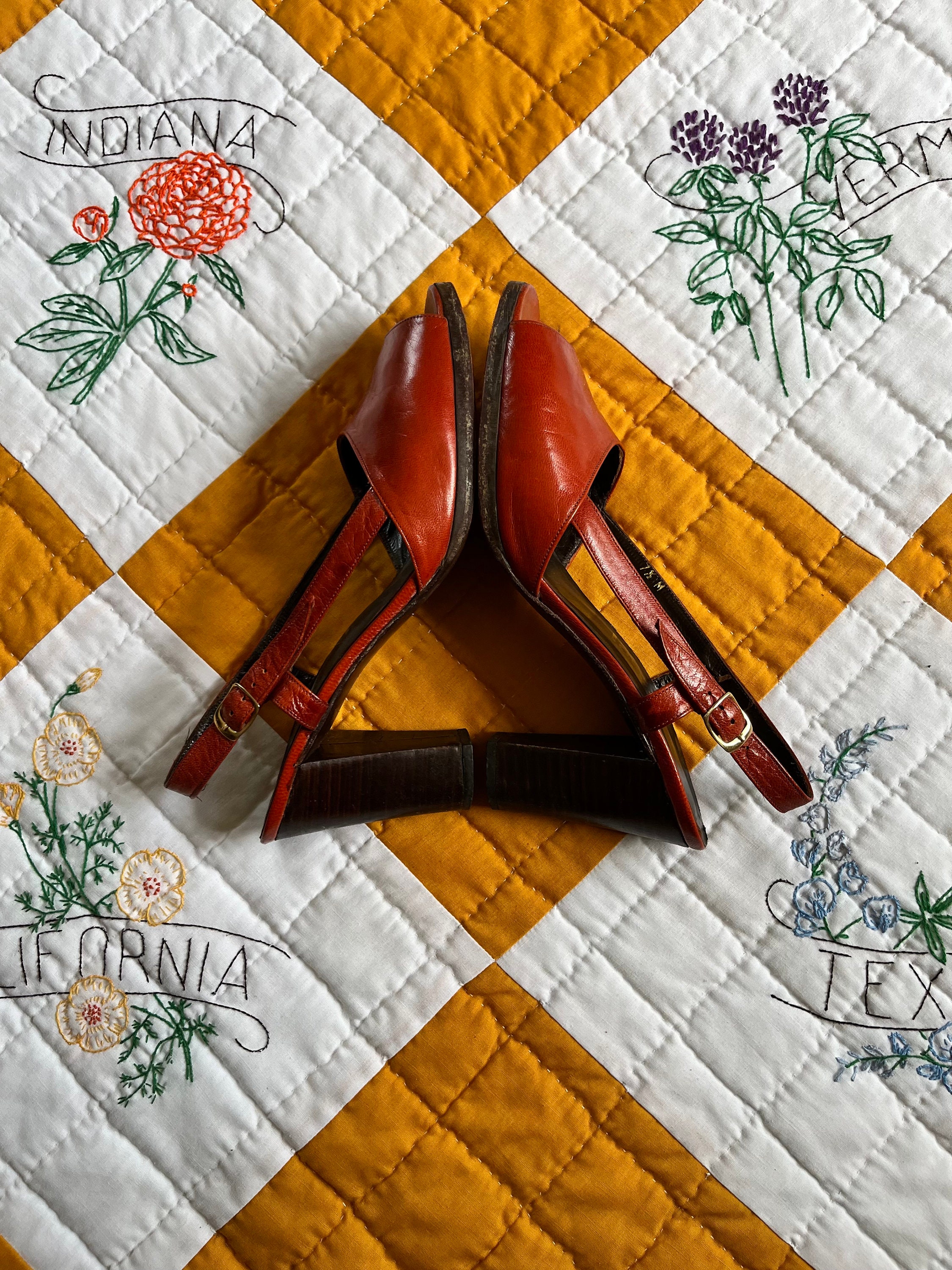 60s - PAPPAGALLO - Orange Leather Sandals, 7 1/2-8 - Etsy