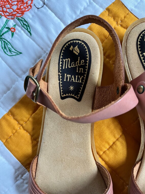 70s MADE IN ITALY Dusty Rose Leather Sandals, 8 - Gem