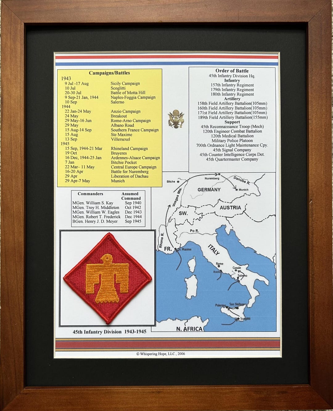 45th Infantry Division WWII History: Framed Insignia & Map - Etsy