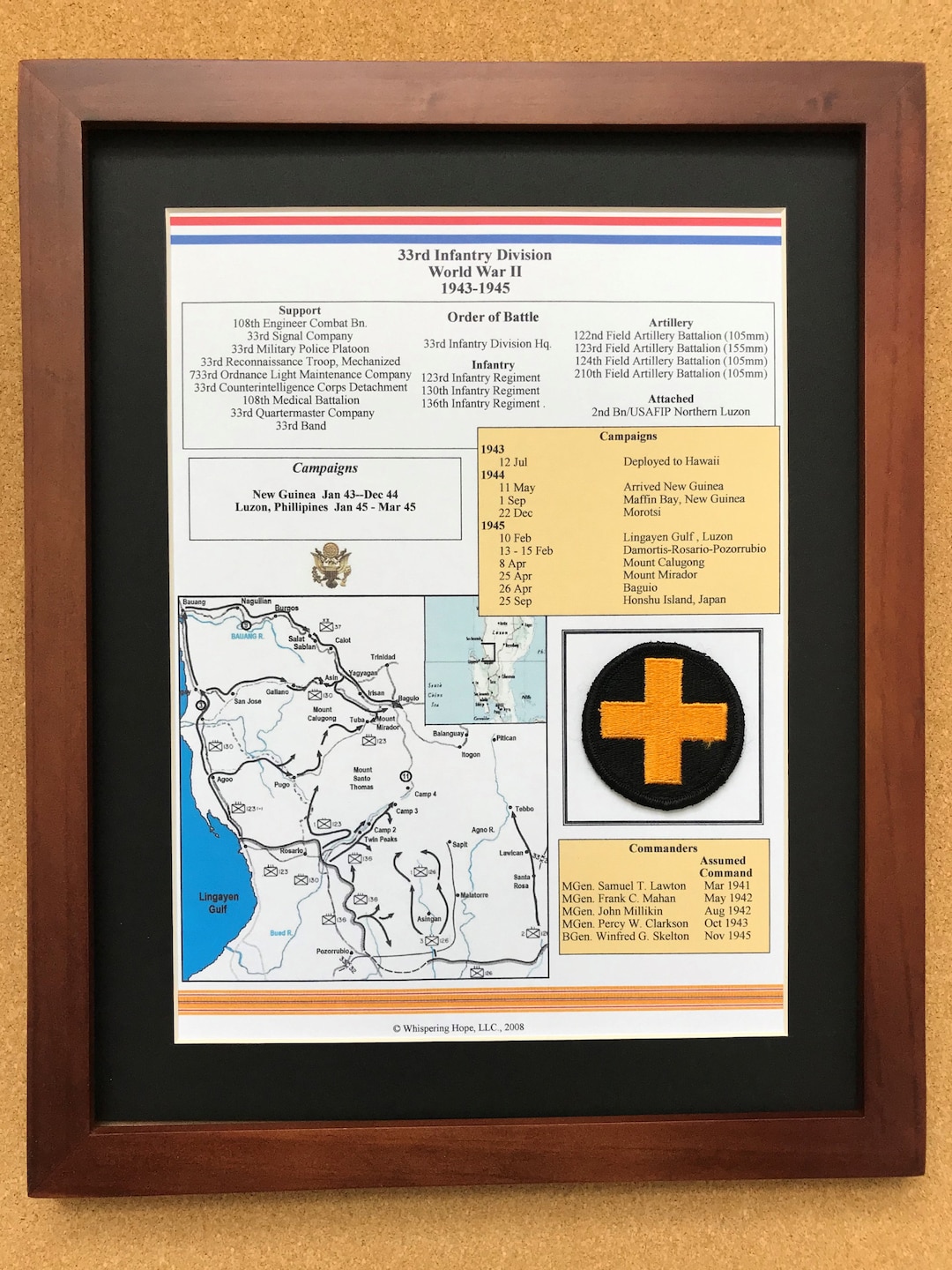 33rd Infantry Division WWII History: Luzon Map, Walnut Frame (11x14) - Etsy