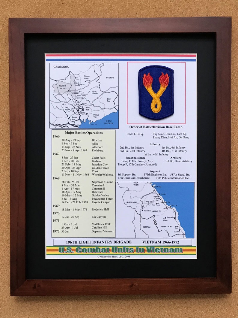196th Light Infantry Brigade Unit Patch and History in Vietnam 11" X 14 ...