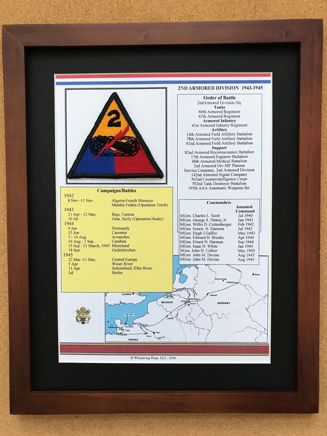 2nd Armored Division Unit History and Patch in World War II 11" X 14 ...