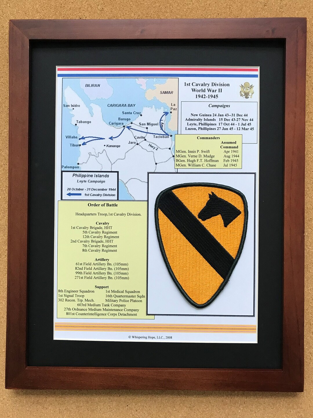 1st Cavalry Division Unit Patch and History in World War II 11" X 14 ...