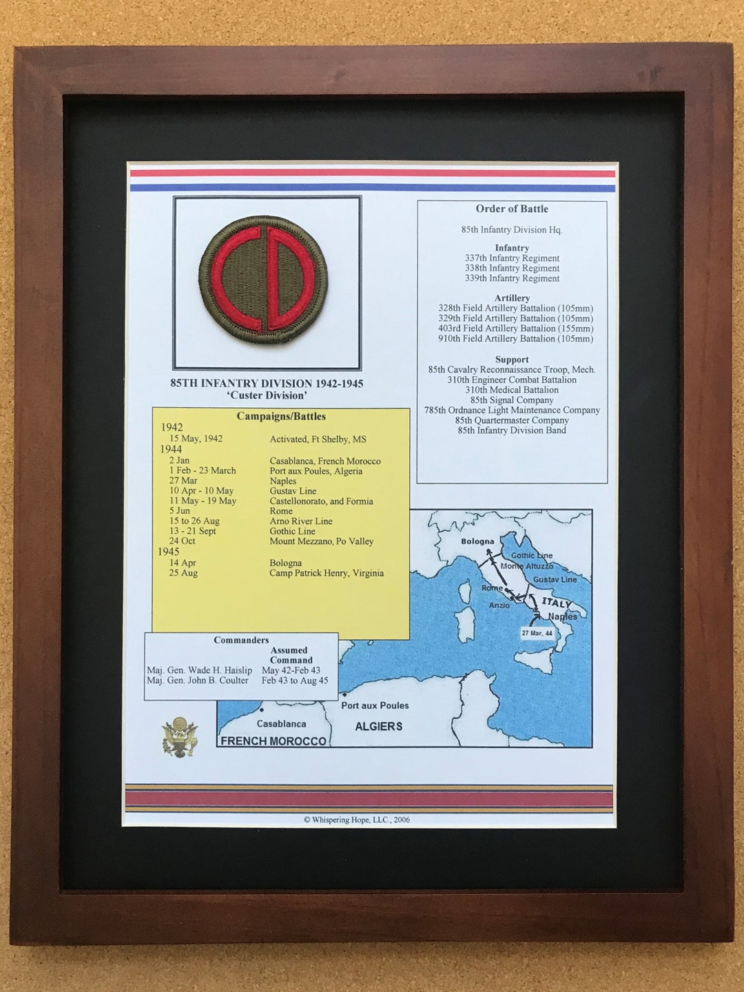 85th Infantry Division Unit Patch and History in WWII 11 X 14 - Etsy