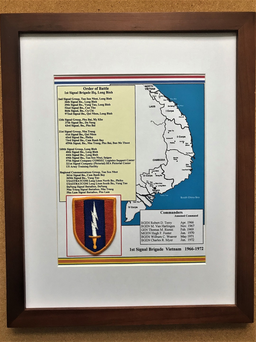 1st Signal Brigade in Vietnam Unit Patch and History 11" X 14" With ...