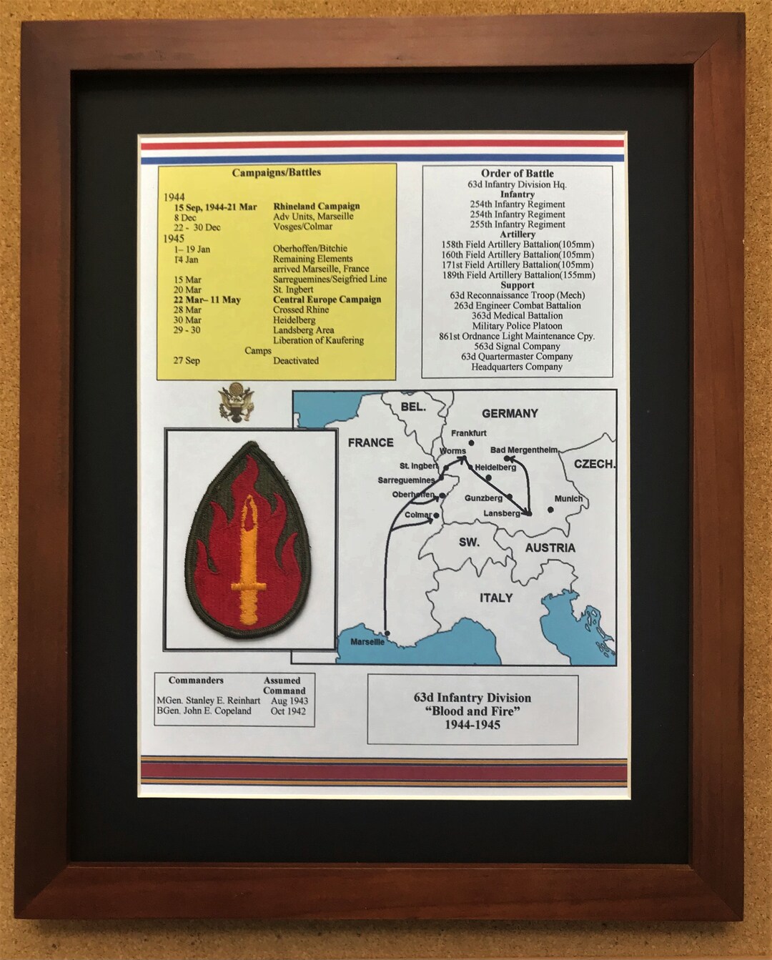 63d Infantry Division in World War II, Unit Patch and History 11" X 14 ...