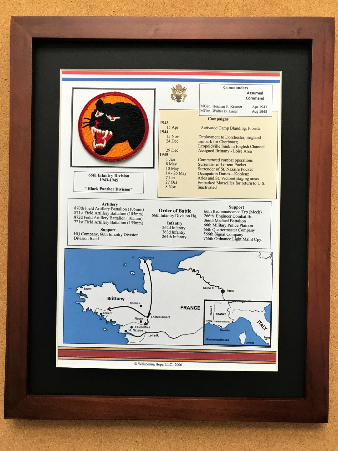 66th Infantry Division Unit History and Patch in World War II 11" X 14 ...