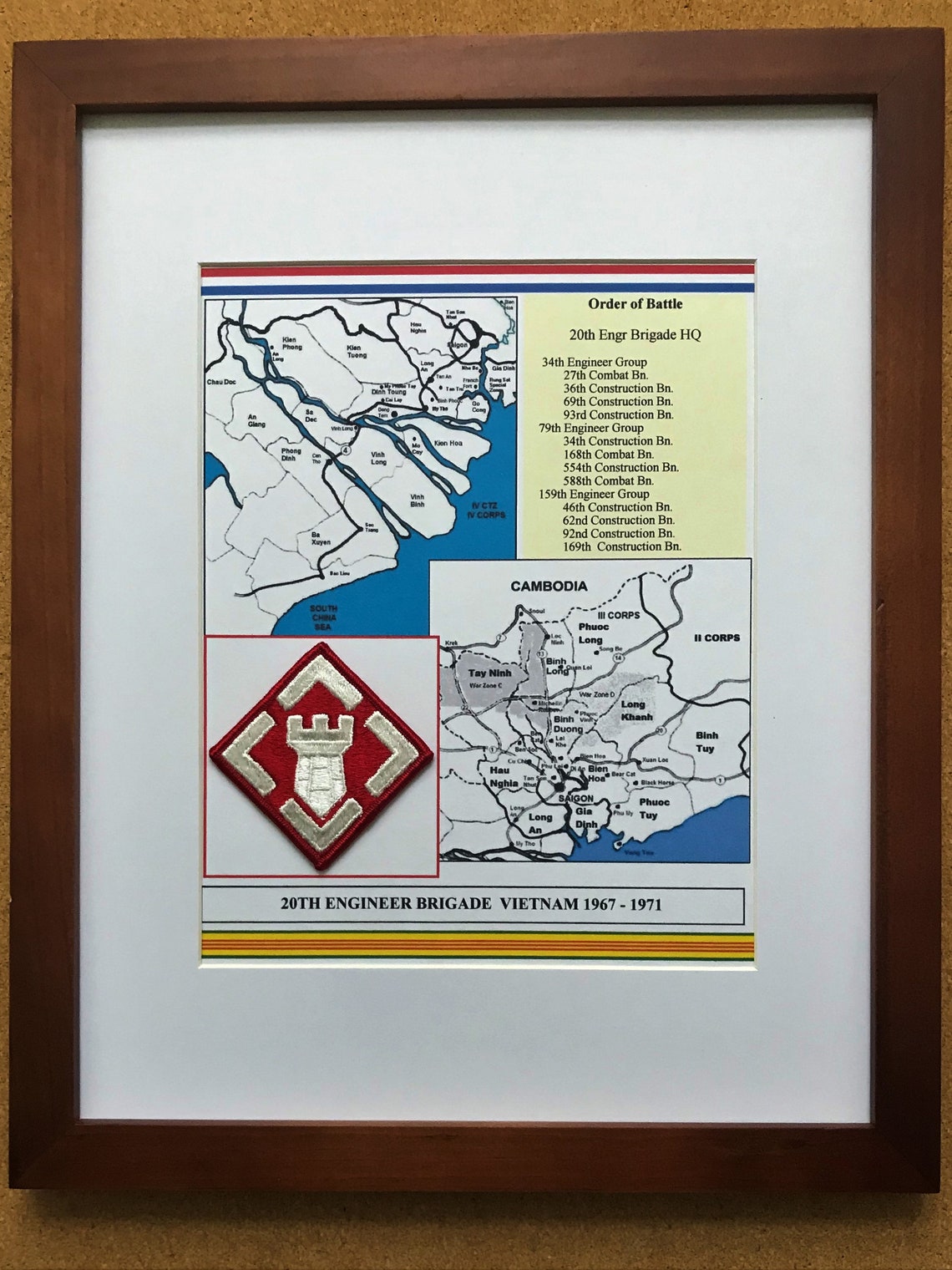 20th Engineer Brigade in Vietnam Unit Patch and History 11" X 14" With ...