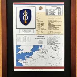 8th Infantry Division in World War II, Unit Patch and History 11" X 14 ...