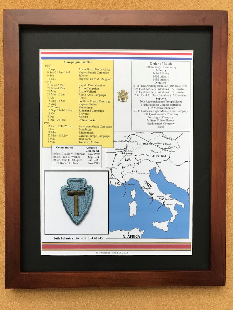 36th Infantry Division Insignia and History in World War II 11' X 14 ...