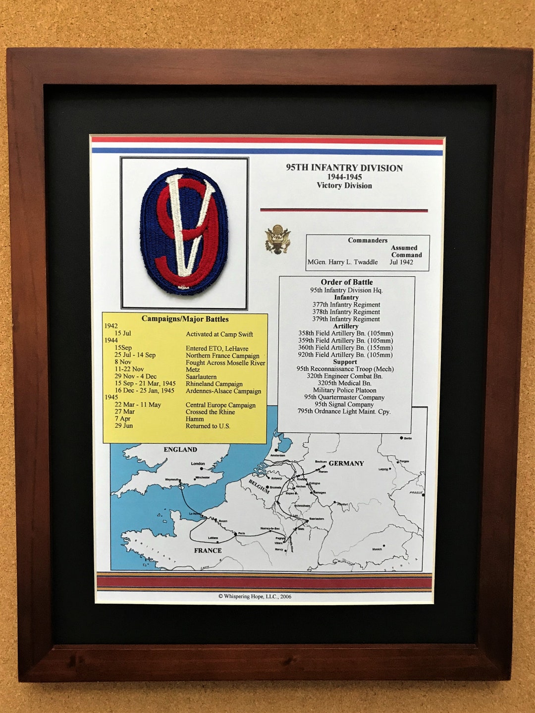 95th Infantry Division in World War II, Unit Patch and History 11" X 14 ...