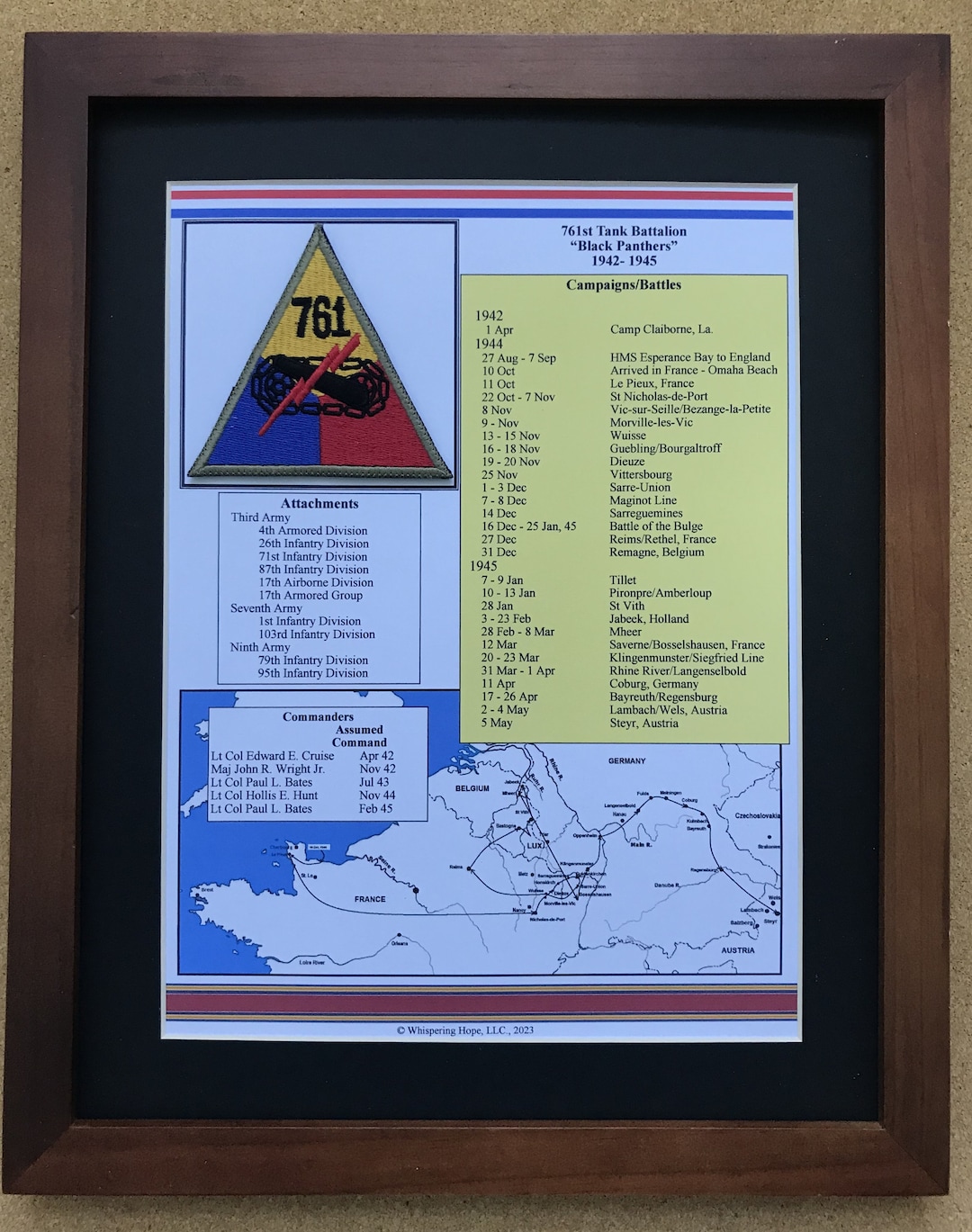 761st Tank Battalion Unit History and Patch in World War II 11" X 14 ...