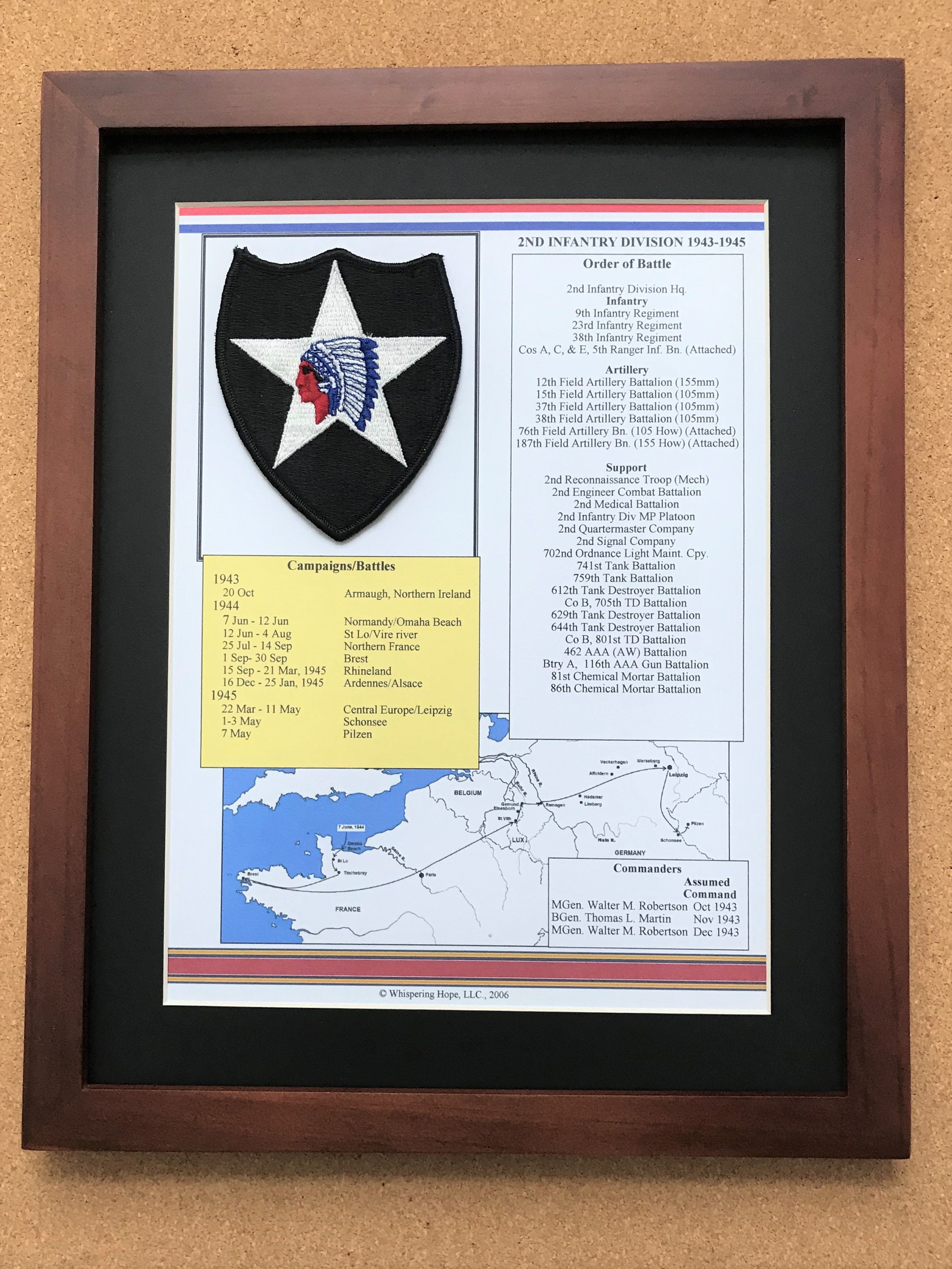 2nd Infantry Division in World War II, Unit Patch and History 11" X 14 ...