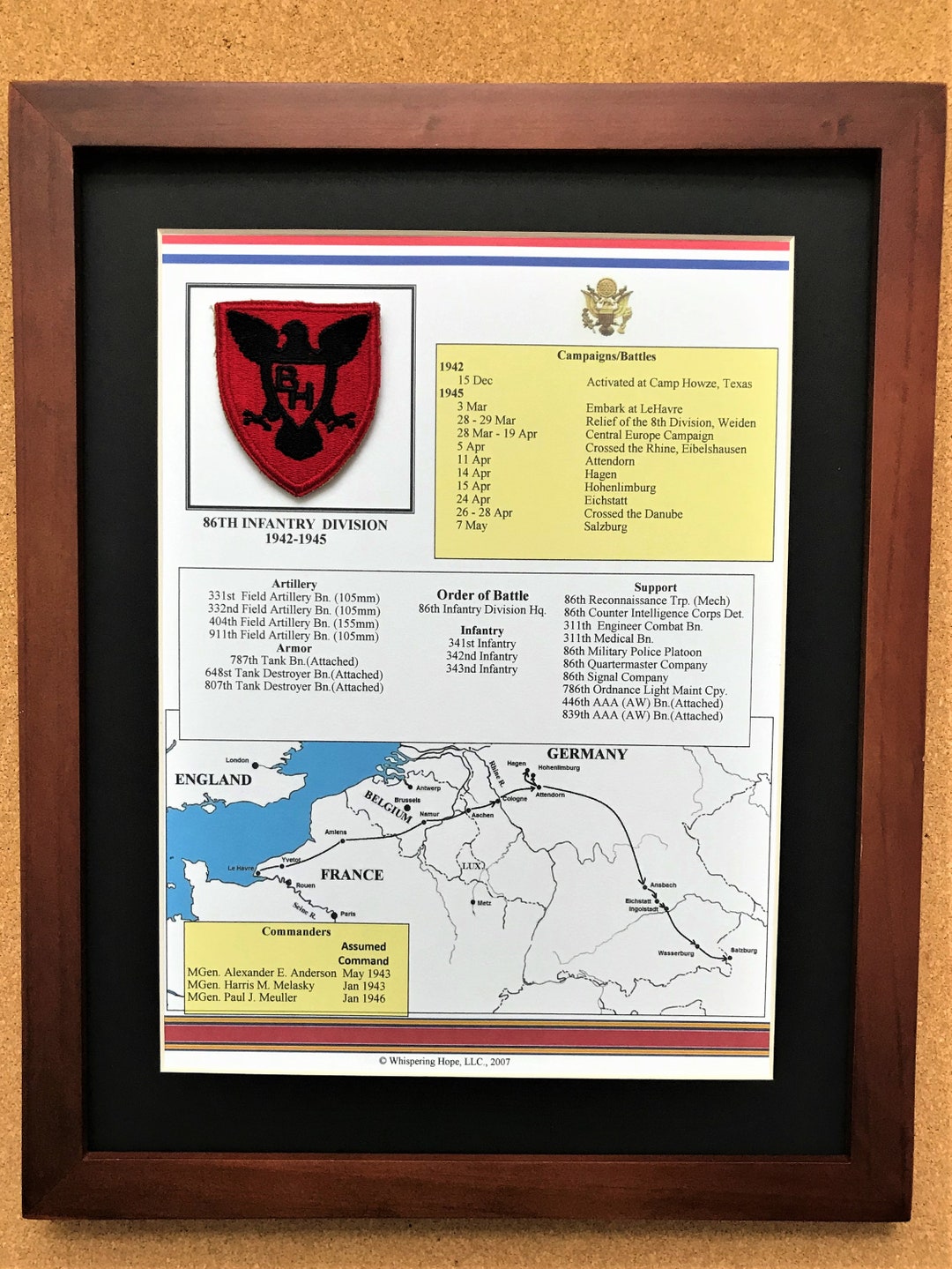 86th Infantry Division Insignia and History in World War II 11" X 14 ...