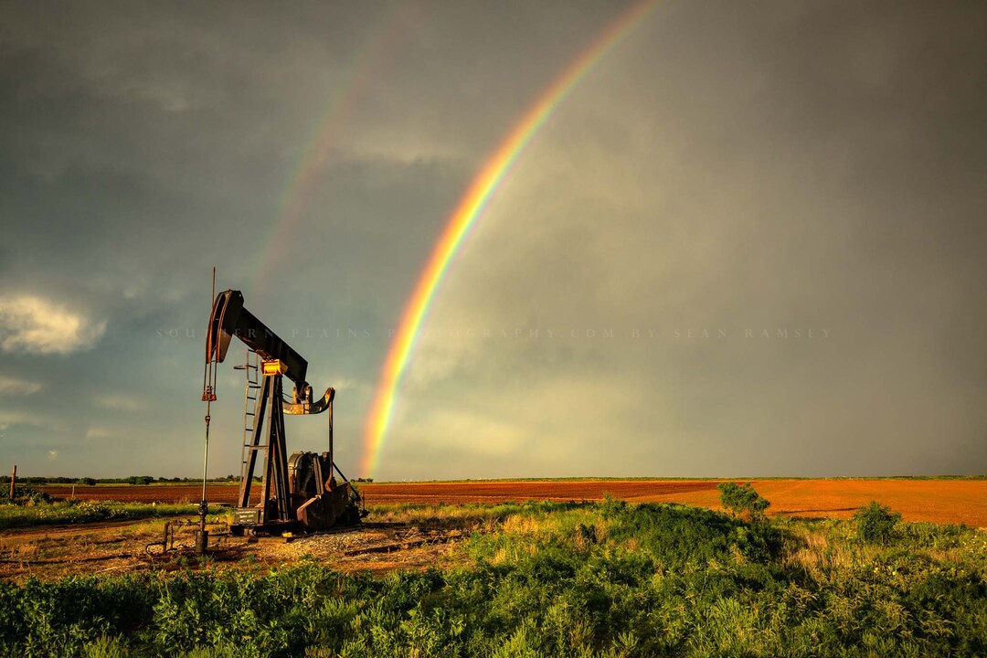 Oilfield Photography Print Picture of Rainbow Ending at Pump Jack on ...