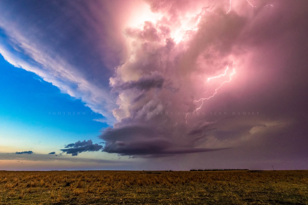 Storm Photography Print Picture of Supercell Thunderstorm Illuminated ...