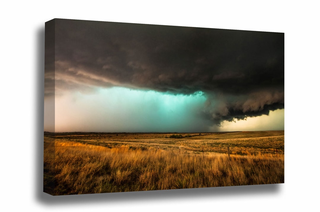 Storm Canvas Wall Art Gallery Wrap of Teal Hued Thunderstorm Over ...