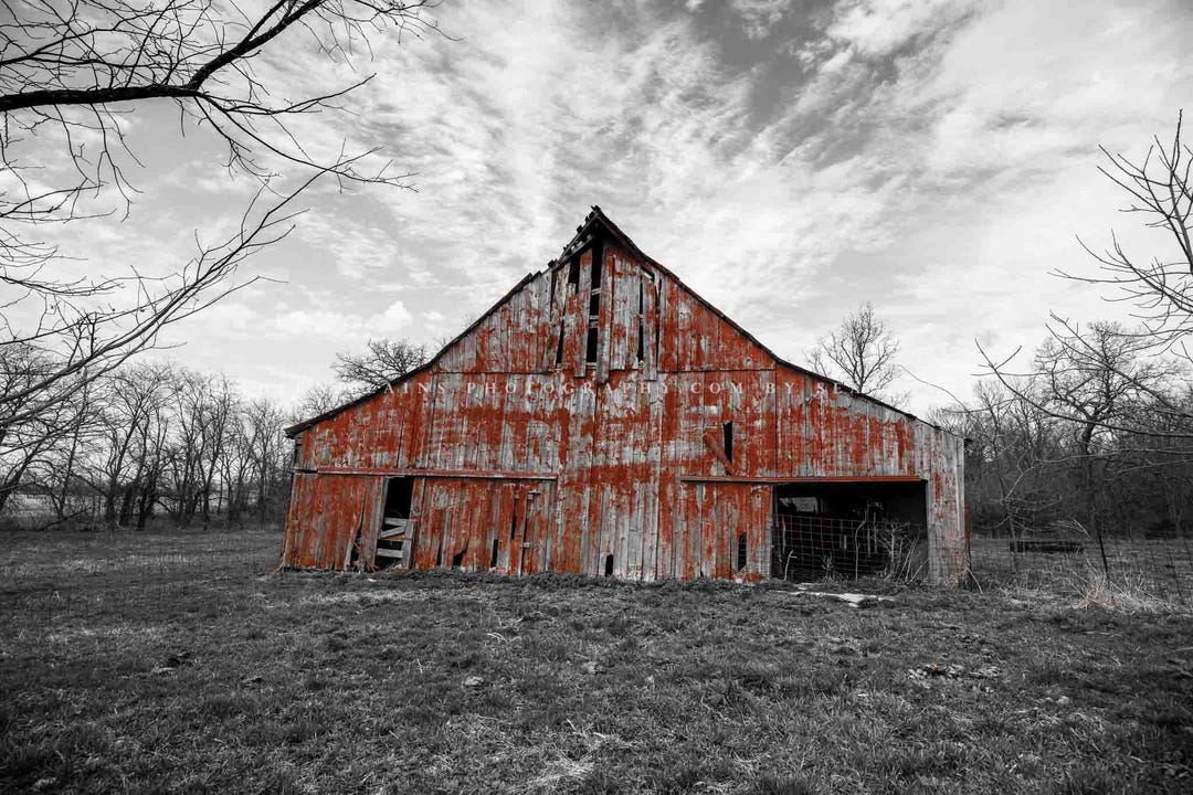 Red Barn With Worn Paint in Missouri • Print | Canvas | Metal | Framed ...