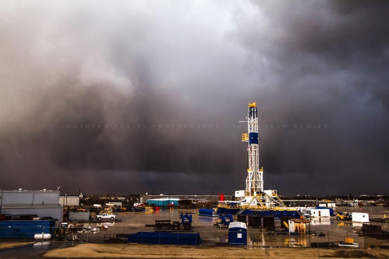 Drilling Rig Photography Print: Oklahoma Storm Oil & Gas Derrick ...