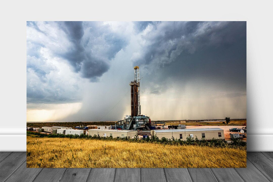 Oilfield Wall Art ready to Hang Metal Print of Storm Passing Behind ...