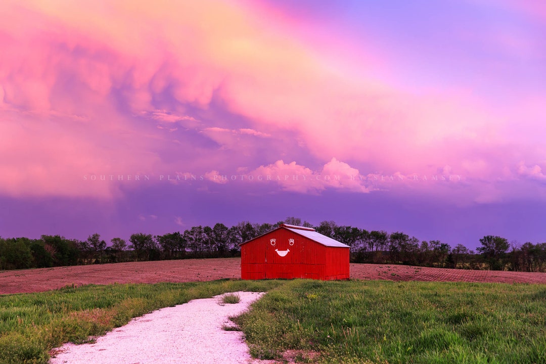 Red Barn Photography Print Smiley Face Picture Country Wall Art ...
