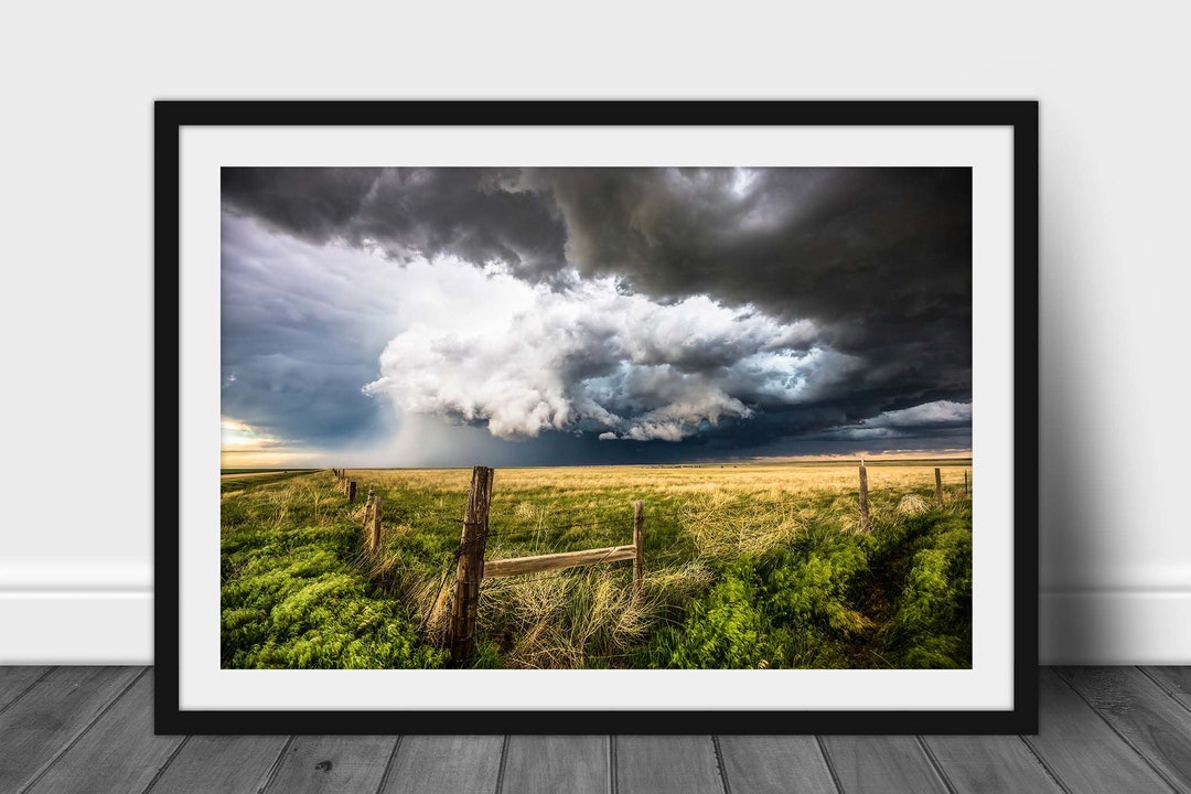 Framed Storm Print Picture of Thunderstorm Over Prairie on Stormy Day ...