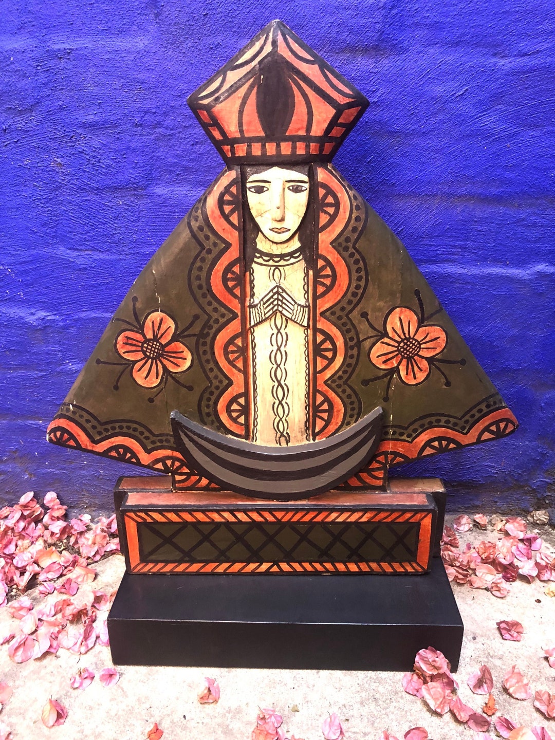 Religious Madonna Figure on Wood Stand - Etsy