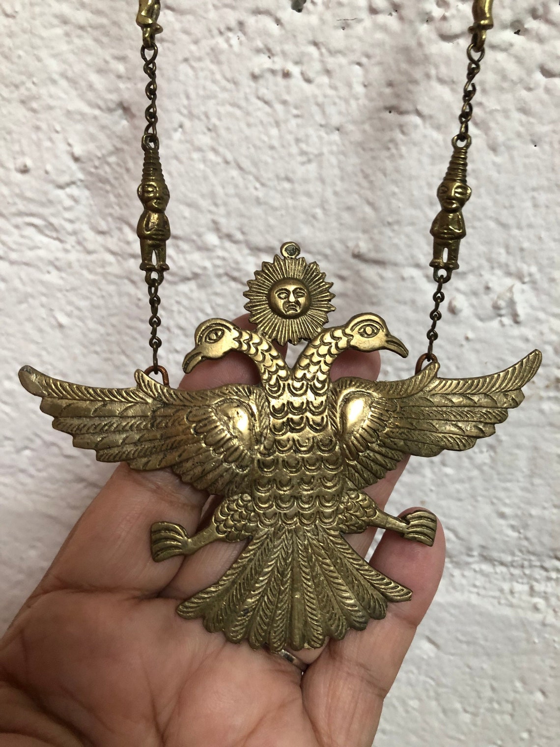Vintage Indian Gandaberunda Two Headed Brass Bird Necklace | Etsy