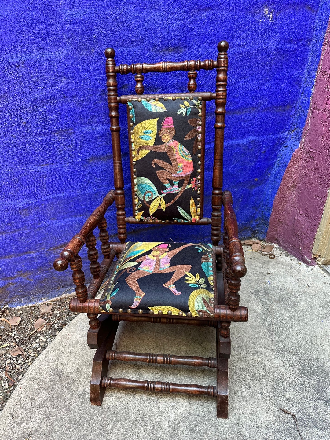 Classic Vintage Childs Rocker With Playful Monkey Upholstery - Etsy