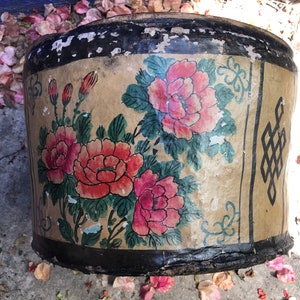 Vintage Chinese Paper Mache Decoupage Round Box With Hand - Etsy