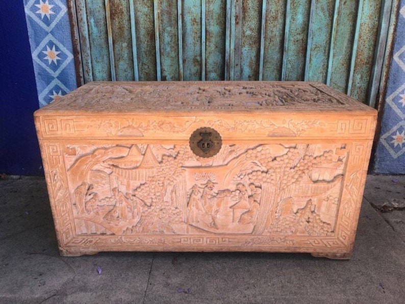 Vintage Antique Large Hand Carved Chinese Cedar Chest - Etsy