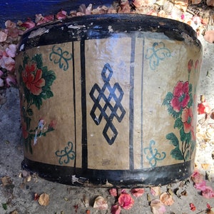 Vintage Chinese Paper Mache Decoupage Round Box With Hand - Etsy