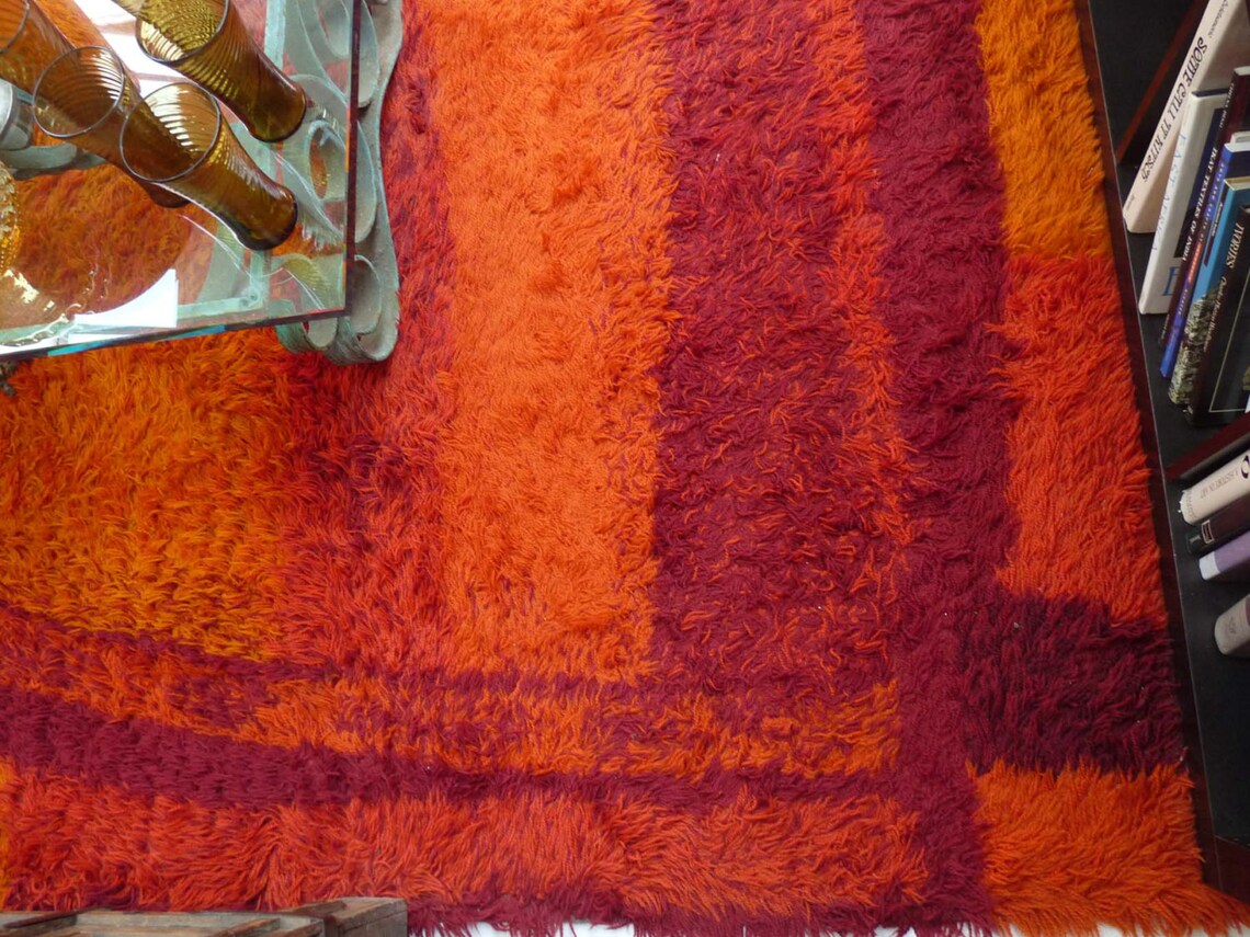 1960's Mid Century Shag Rug Orange Red and Maroon - Etsy