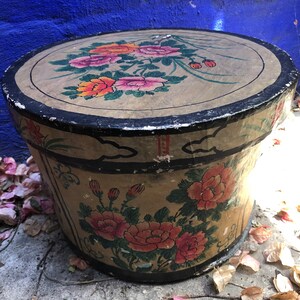 Vintage Chinese Paper Mache Decoupage Round Box With Hand - Etsy