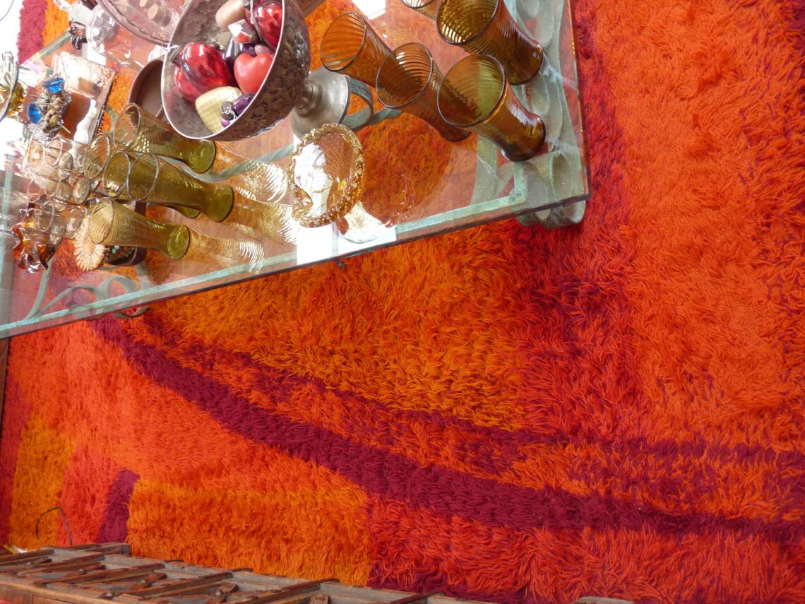 1960's Mid Century Shag Rug Orange Red and Maroon | Etsy