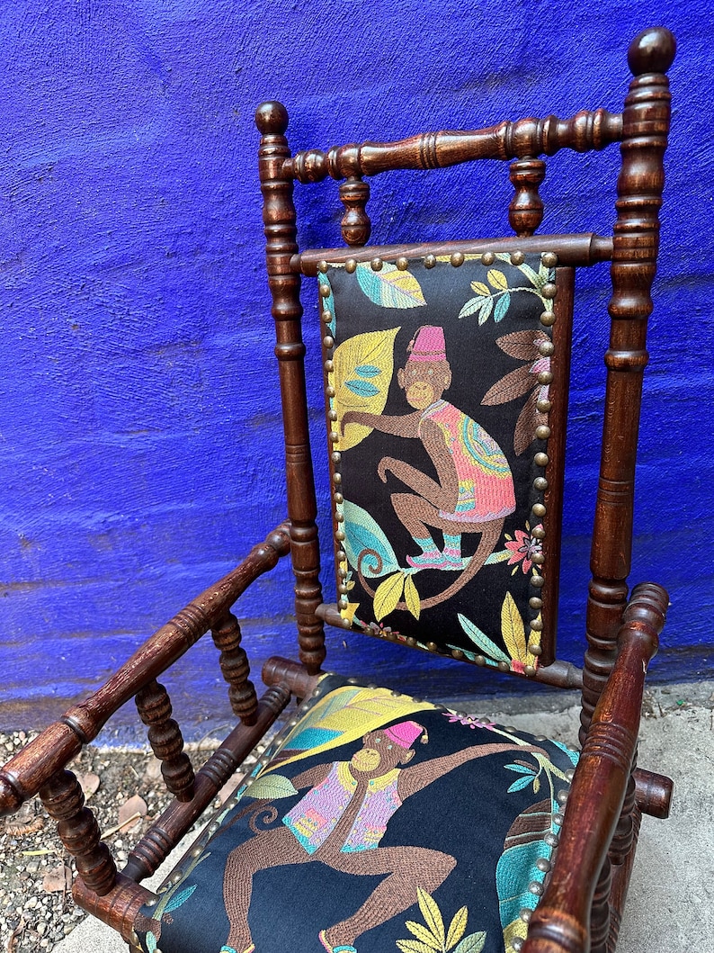 Classic Vintage Childs Rocker With Playful Monkey Upholstery - Etsy