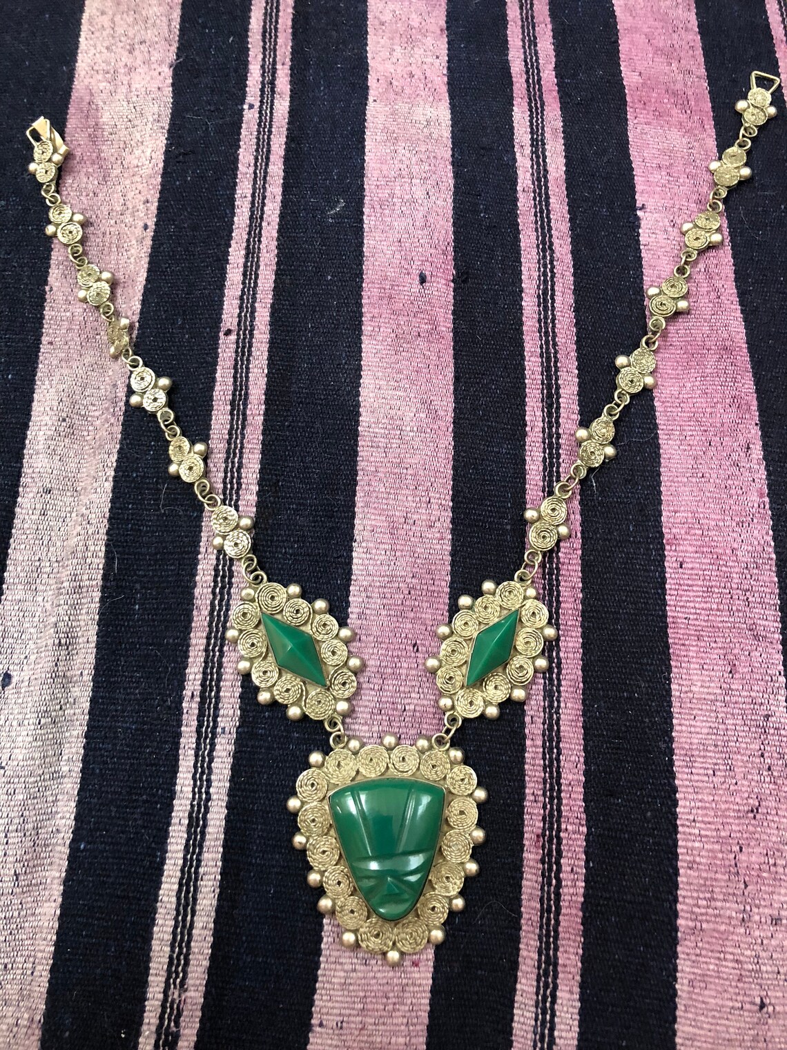 Three Panel Mexican Jade Mask Pendant and Sterling Silver - Etsy