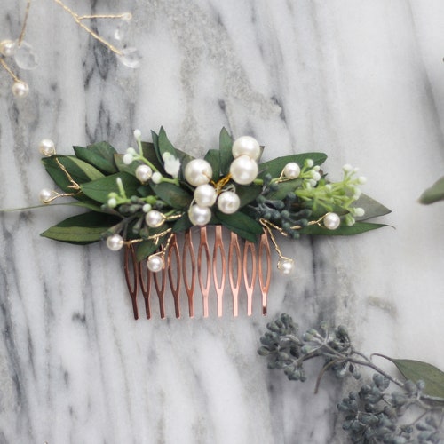 Eucalyptus Pearl Bridal Comb Greenery Bridal Hair Piece Boho | Etsy