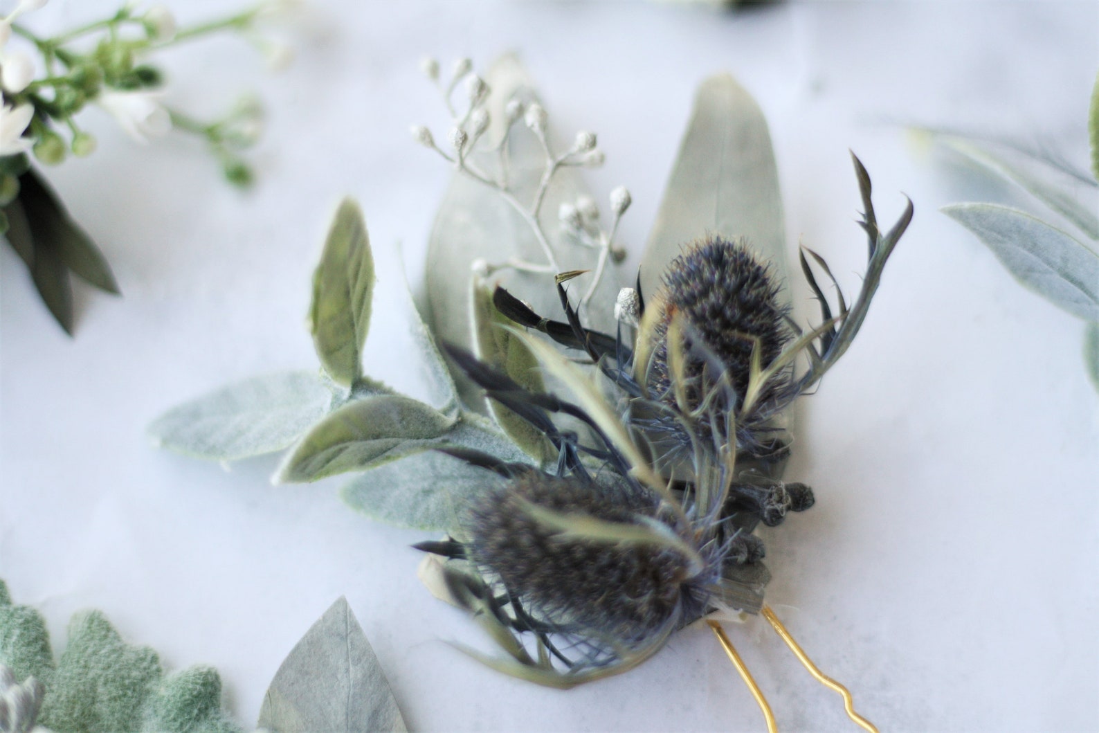 Eucalyptus Blue Thistle Hair Pins Greenery Bridal Hair Pin - Etsy