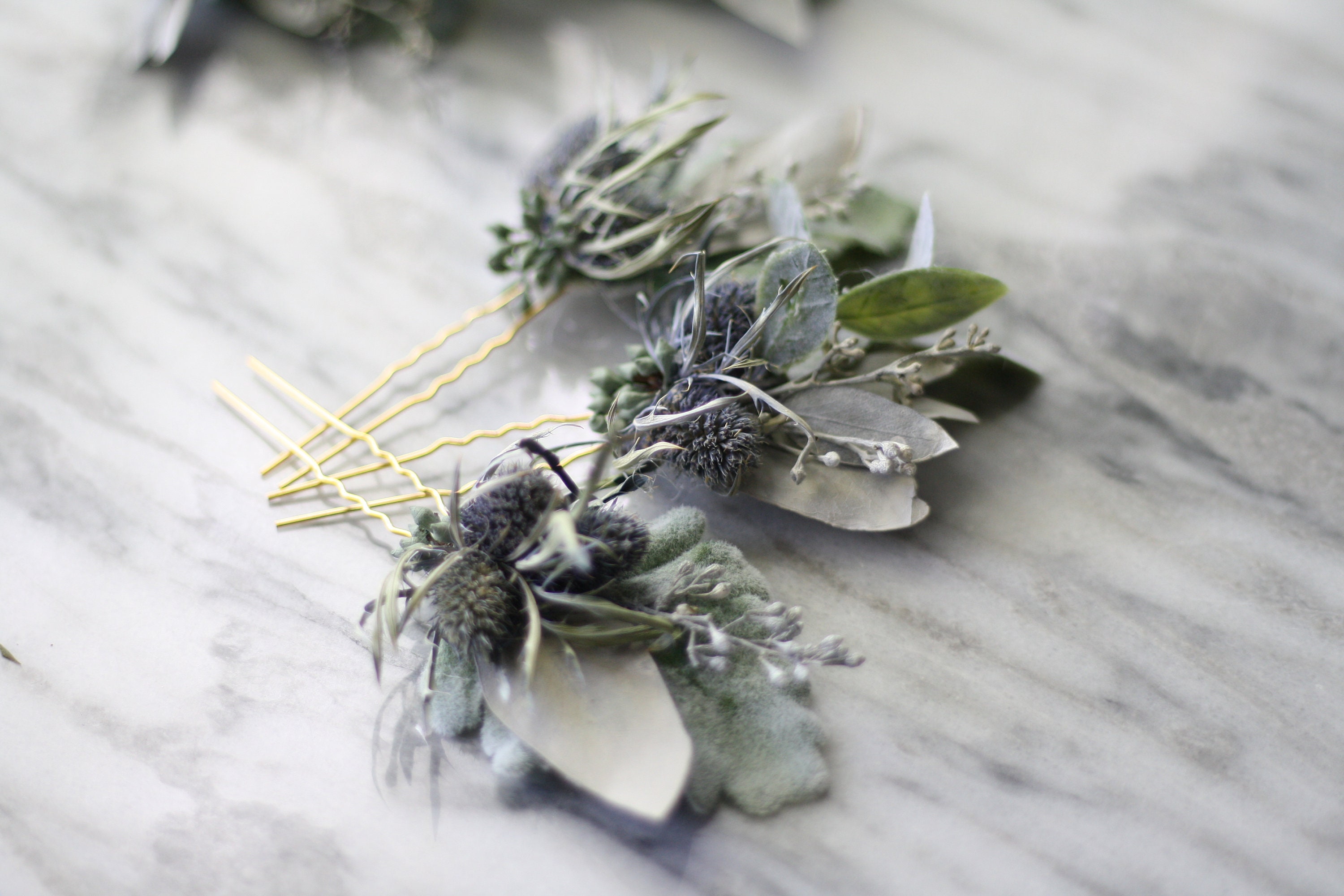 Blue Thistle Eucalyptus Hair Pins Greenery Bridal Hair Pin | Etsy