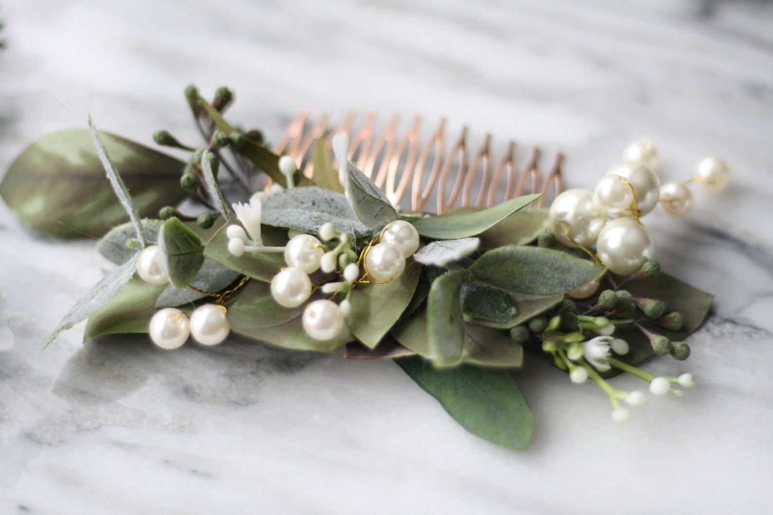 Eucalyptus Pearl Bridal Comb Greenery Bridal Hair Piece Boho | Etsy