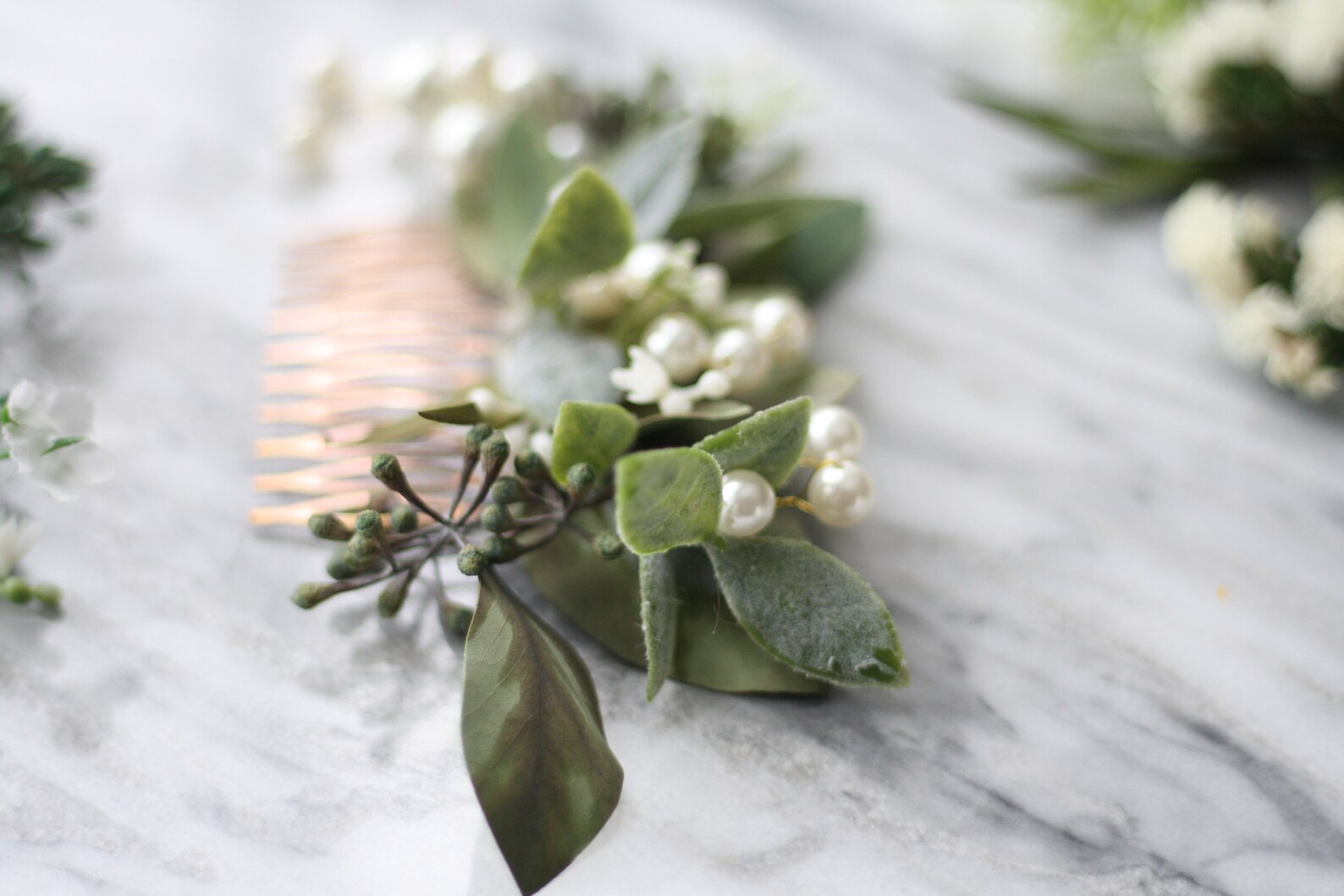 Eucalyptus Pearl Bridal Comb Greenery Bridal Hair Piece Boho | Etsy