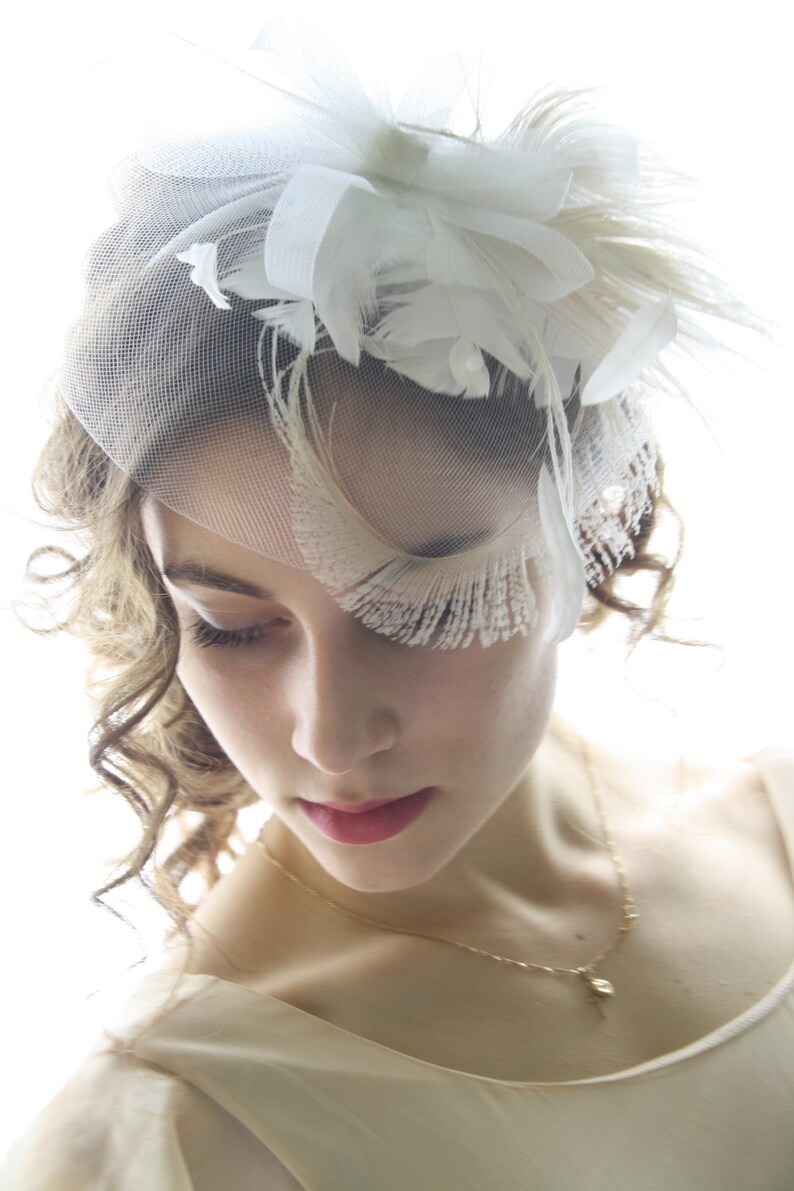 White Fascinator Ivory Bridal Fascinator Feather Fascinator Etsy