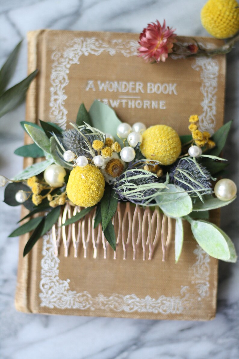 Thistle comb yellow eucalyptus lavender comb blue flower comb | Etsy