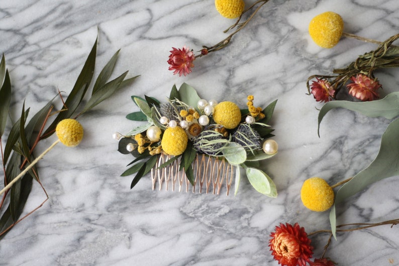 Thistle comb yellow eucalyptus lavender comb blue flower comb | Etsy