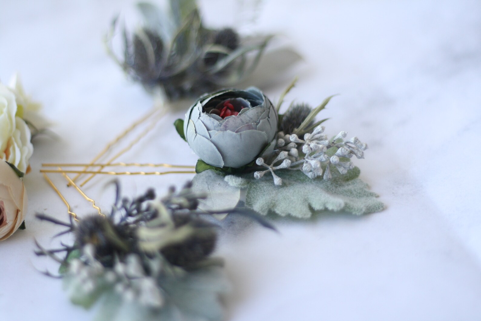 Eucalyptus Blue Thistle Hair Pins Greenery Bridal Hair Pin | Etsy
