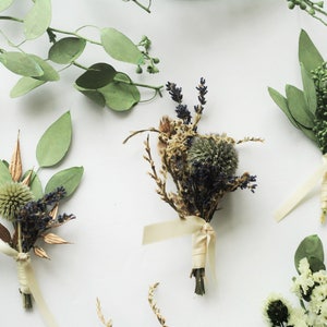 Feather Greenery Boutonniere SET Lavender Flower Lapel Pin Eucalyptus ...