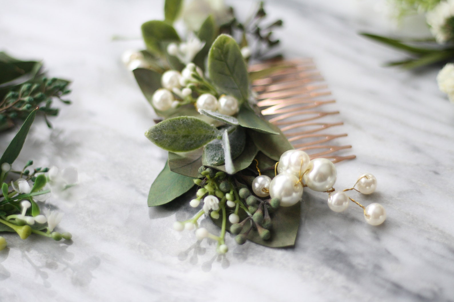 Eucalyptus Pearl Bridal Comb Greenery Bridal Hair Piece Boho | Etsy