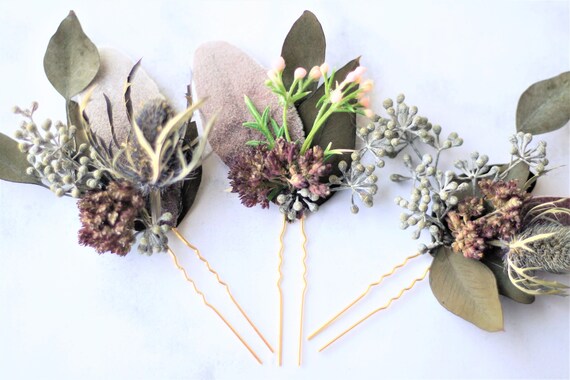Eucalyptus Hair Pin Set Bridal Hair Thistle Hair Pin Bridal - Etsy